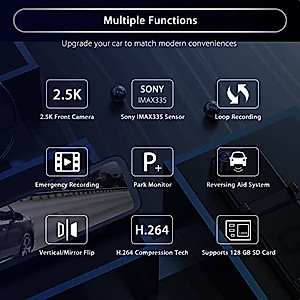 NexiGo D80 2.5K Mirror Dash Cam Front and Rear with Sony IMX335 STARVIS Sensor, 12 Inch Full Touch Screen, Super Night Vision, Emergency Recording, Waterproof Rearview Camera, Parking Assistance