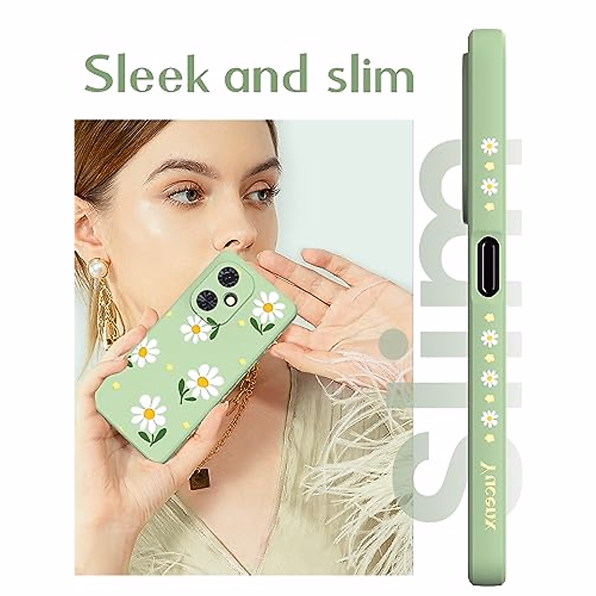 Yucenx for Oneplus Nord n30 5G Case, Girls Women Florals Liquid Silicone Phone Case, Shockproof Anti-Scratch Soft Protection Case with Screen Protectors for OnePlus Nord N30 5G (Grass Green)