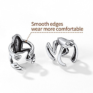 ChicSilver Women Ear Cuff Earrings 925 Sterling Silver Tree Frog Non-Piercing Cuff Ear Clip Earrings Punk Gothic Jumping Frog Animal Wrap Fake Cartilage Earrings