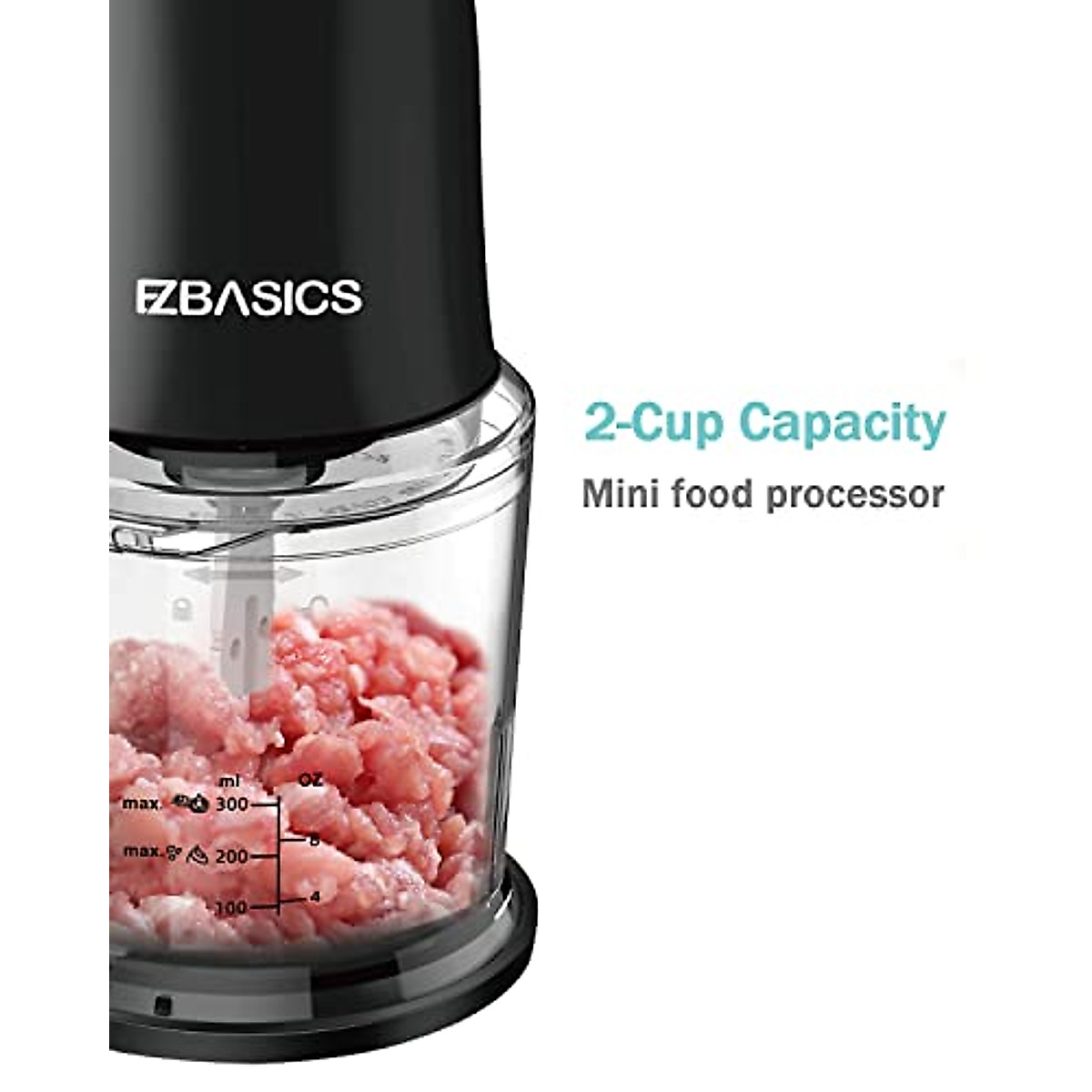 EZBASICS Food Processor, Small Electric Food Chopper for Vegetables, Meat, Fruits, Nuts, 2 Speed Mini Food Grinder With Sharp Blades, 2-Cup Capacity, Black