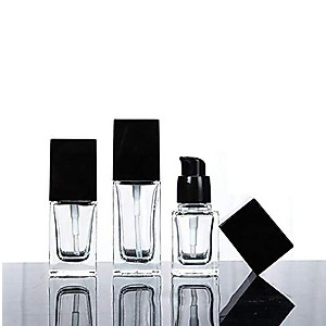 QUUPY 2Pcs 15ml/0.5oz Empty Clear Square Glass Emulsion Essence Bottle With Black Pump Head Cosmetic Foundation Travel Vials Containers Holder For Lotion Cleanser Essential Oils Liquids Body Cream