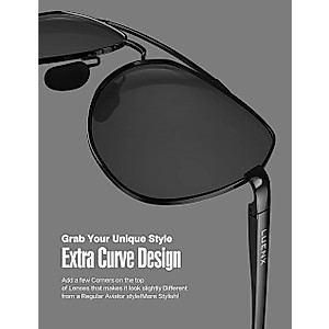 LUENX Men Women Aviator Sunglasses Polarized Shades Flexible Spring Hinge - Black Dark Lens Black Metal Frame 60MM