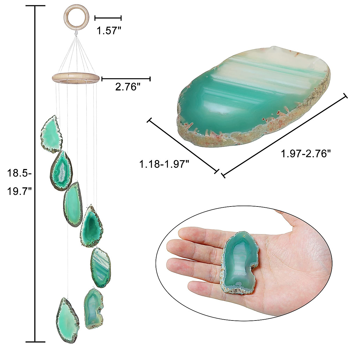 Cozy Tower Green Agate Wind Chimes for Outside Unique, Outdoor Home Garden Decor Geode Hanging Decorations