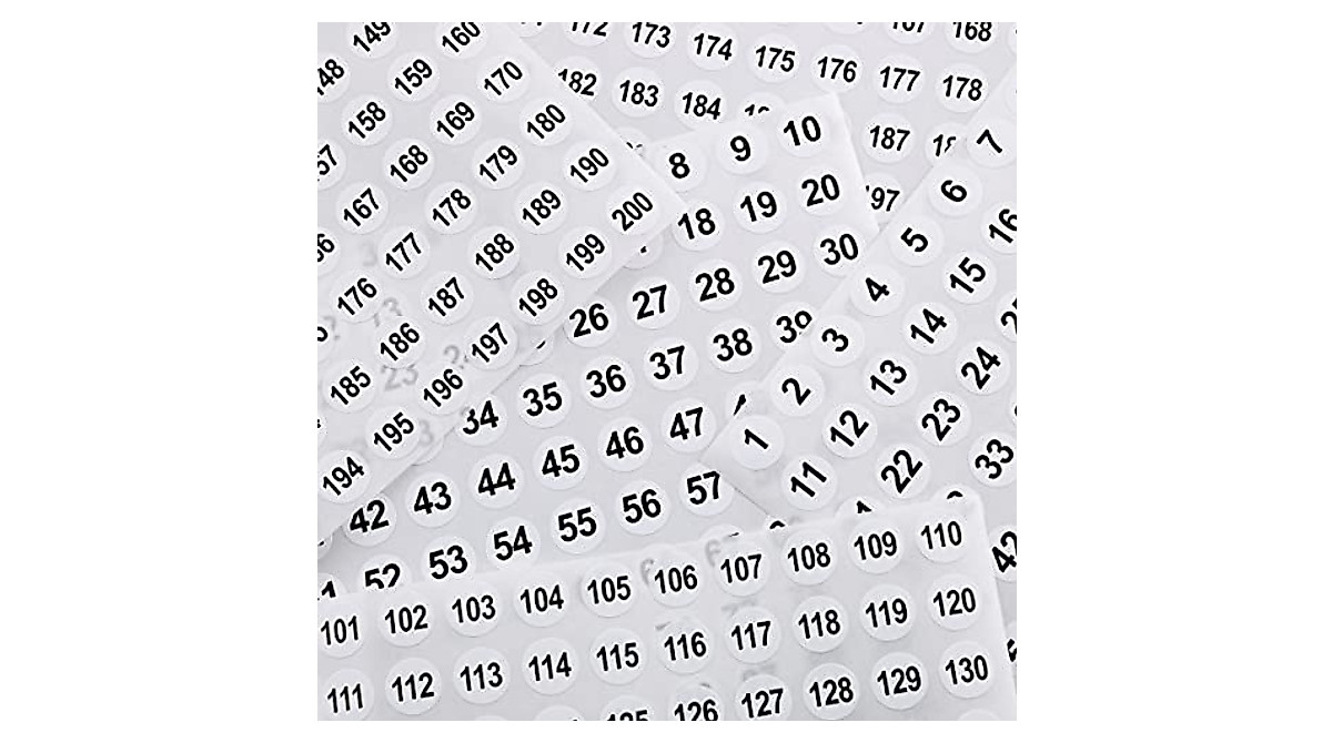 Ruiwaer Number Stickers 1 to 200 - Vinyl Adhesive Sheets