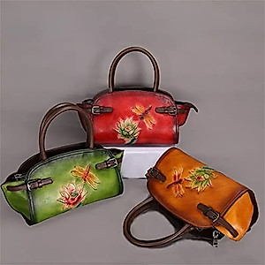 ZHUHW Leather Women's Bag Flower Handbag Hand-Painted Chinese Style Floral -Shoulder Messenger Bag (Color : D, Size