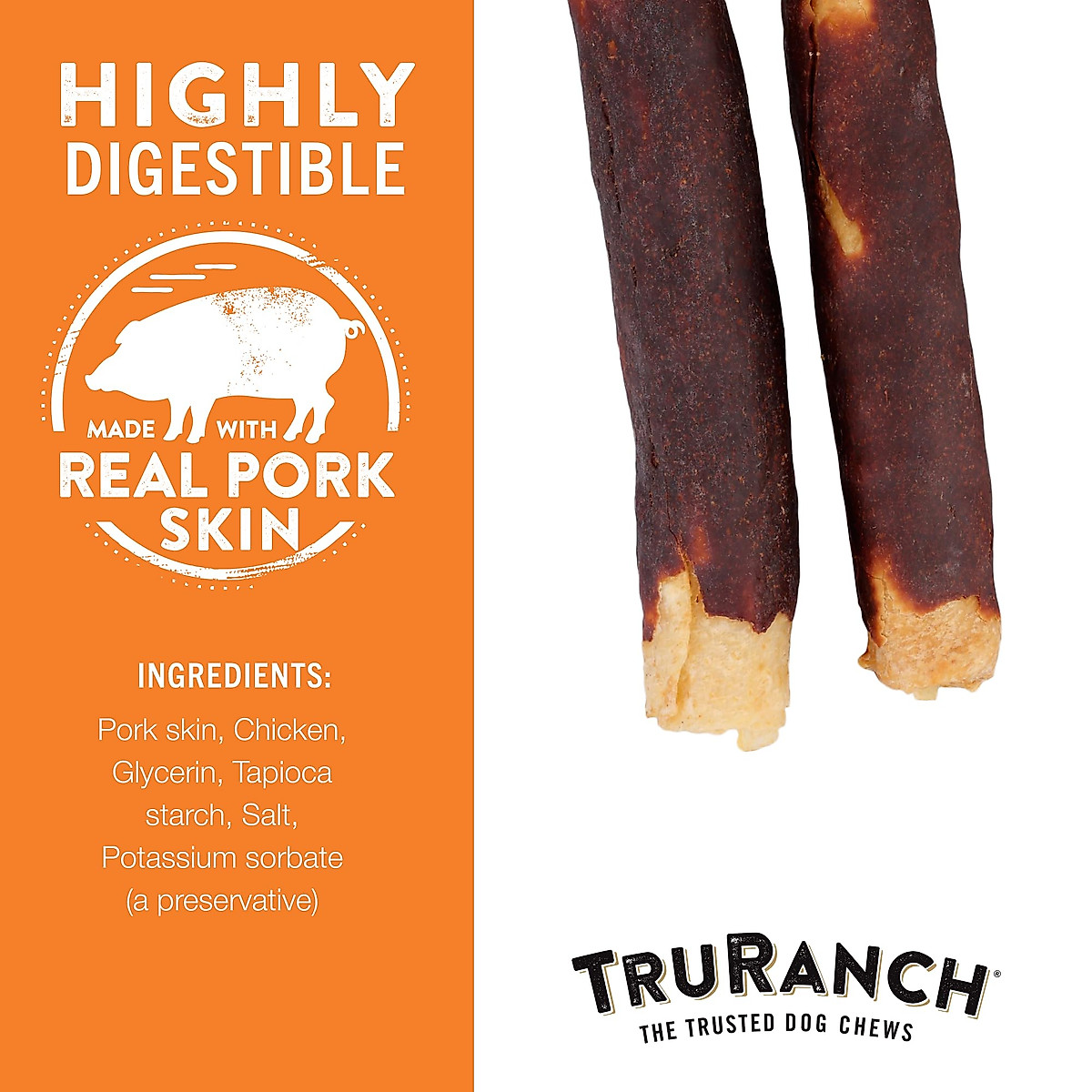 TRURANCH Large Pork Skin Rolls, Chicken-Wrapped Jerky, Made with Real Pork Skin, Rawhide Alternative, Healthy Dog Chews, 1 Bag, 2 Count
