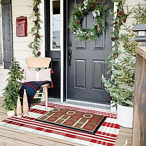 Christmas Door Mat Outdoor 27.5” x 43” Red and White Plaid Rug Christmas Decor Rug Cotton Hand-Woven Layered Door Mats Washable Carpet for Front Porch, Kitchen, Farmhouse, Entryway (27.5” x 43”)