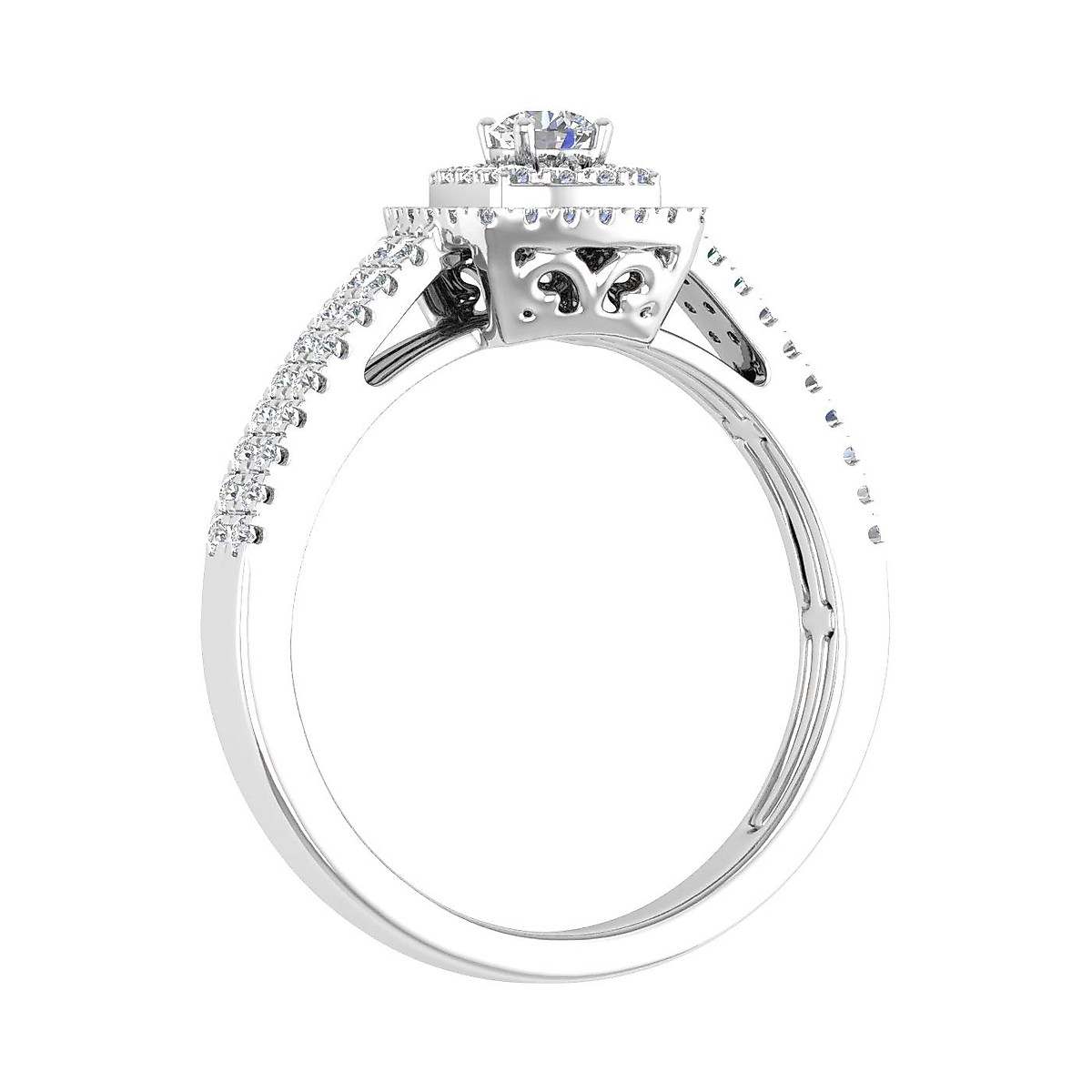 1/2 Carat Double Halo Diamond Ring in 10K White Gold (Ring Size 7.5)