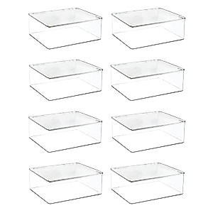 mDesign Plastic Craft Room Stackable Storage Organizer Box Containers with Hinged Lid for Thread, Beads, Ribbon, Glitter, Clay, Sewing, Crochet, Stamps, Scissors, Ligne Collection - 8 Pack - Clear