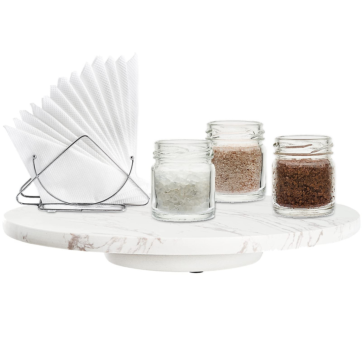 DEAYOU Marble Lazy Susan, Round Marble Tray Turntable Cake Stand, 12" Lazy Susan Cheese Board with Silent Rotating for Serving, Table Display, Cupcake, Food, White, Revolving Cake Leveler Spinner