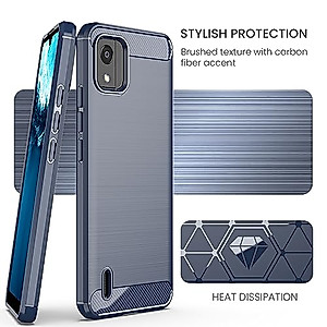 Dretal for Nokia C110 Case with Tempered Glass Screen Protector, Shock-Absorption Brushed Flexible Soft TPU Carbon Fiber Protective Cover for Nokia C110 (Navy)