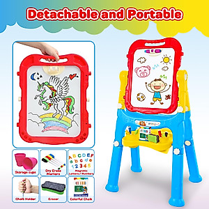 STEAM Life Easel for Kids Art Easel for Toddler Easel - 4in1 Double-Sided Large Magnetic Board Kids Chalkboard Easel Drawing White Board for Kids Magnetic Letters & Numbers Christmas Gifts for Kids