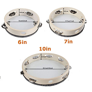 FengWu 3 Pack Tambourine for Adults Wooden Tambourine 6 inch 7 inch 10 inch Hand Held Tambourine Metal Jingles Single Row Instrument Handheld Tambourine Drum for Church, KTV, Musical Educational