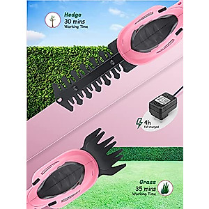 Lichamp 2-in-1 Electric Hand Held Grass Shear Pink Hedge Trimmer Shrubbery Clipper Cordless Battery Powered Rechargeable for Garden and Lawn, CGS3601PK Pink