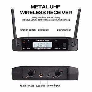 G-MARK Wireless Microphone, GLXD4 Professional Karaoke Microphone Dual UHF Cordless Dynamic Mic System, Frequency Adjustable for Meeting, Party, Church, DJ, Wedding, Home KTV Set, 200ft