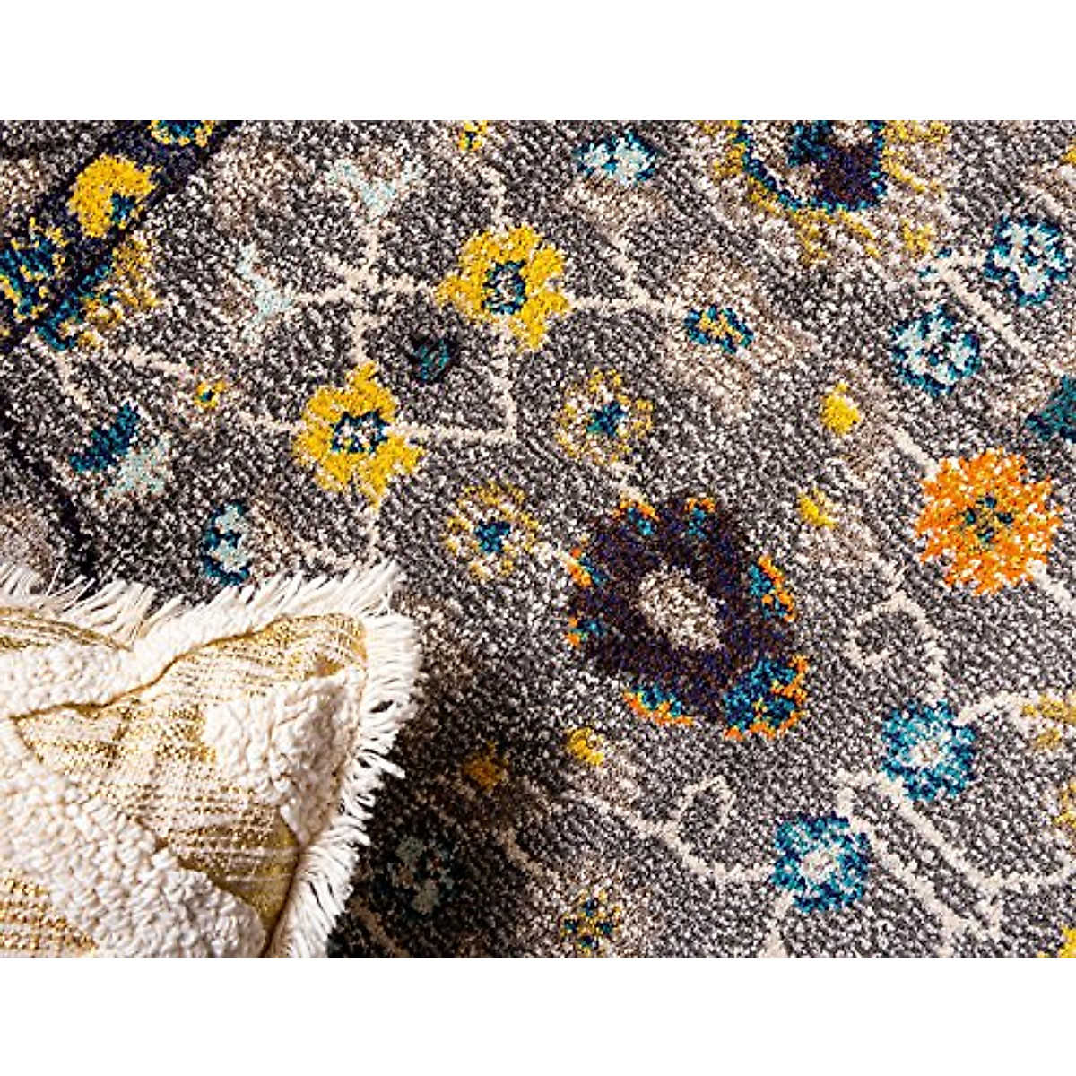 Unique Loom Medici Collection Floral Traditional Vibrant Colors Gray Area Rug (9' 0 x 12' 0)