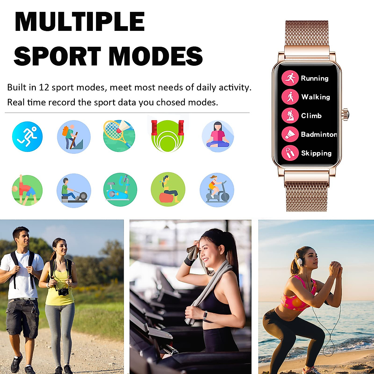 MBHB Exqusite Lady's Smart Watch, Health Monitor with Heart Rate Blood Pressure Sleep Monitor, HD Touch Screen Fitness Tracker for Women, Gold