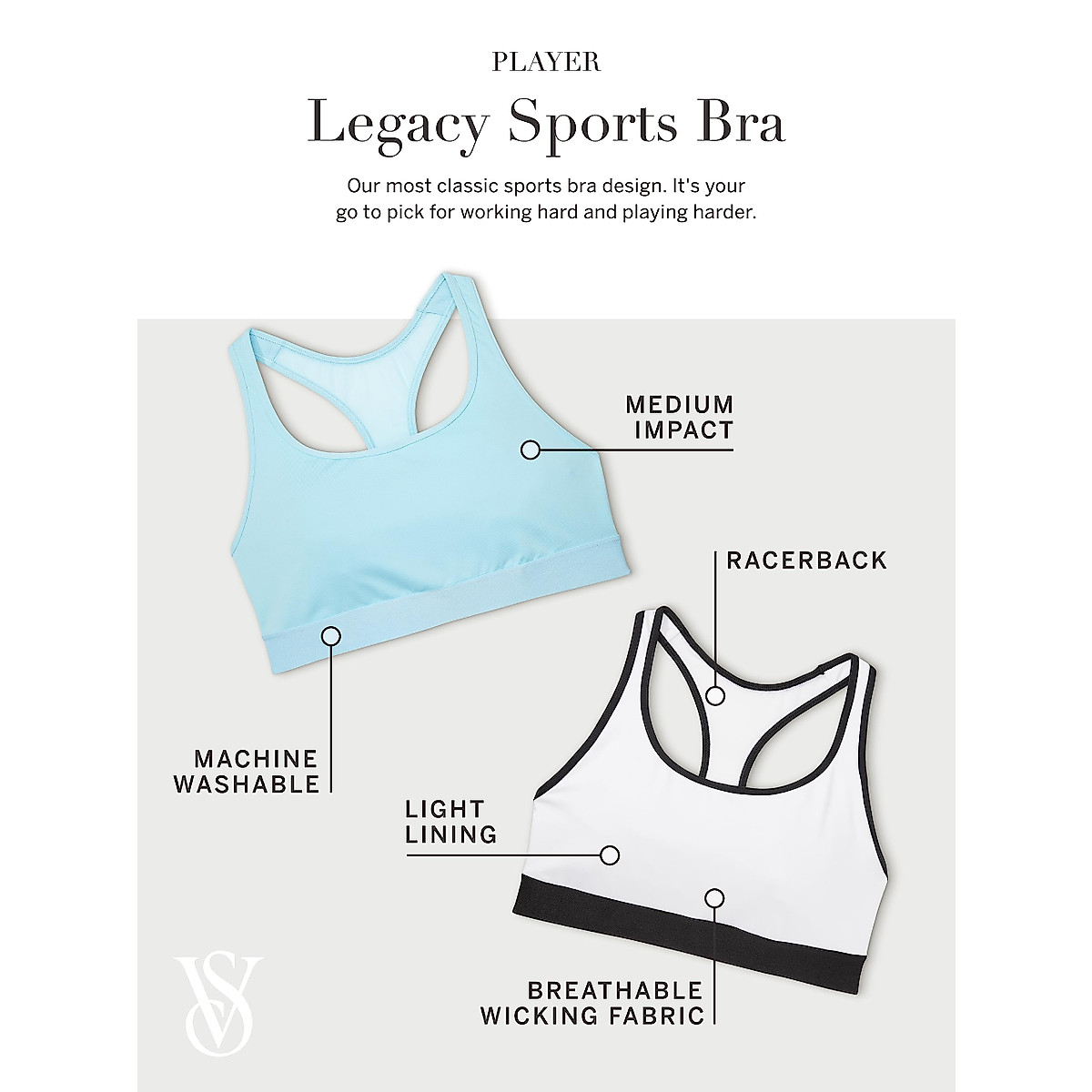 Victoria's Secret Player Medium Impact Sports Bra, Racerback Sports Bras for Women, Athletic Bra, Blue (XL)