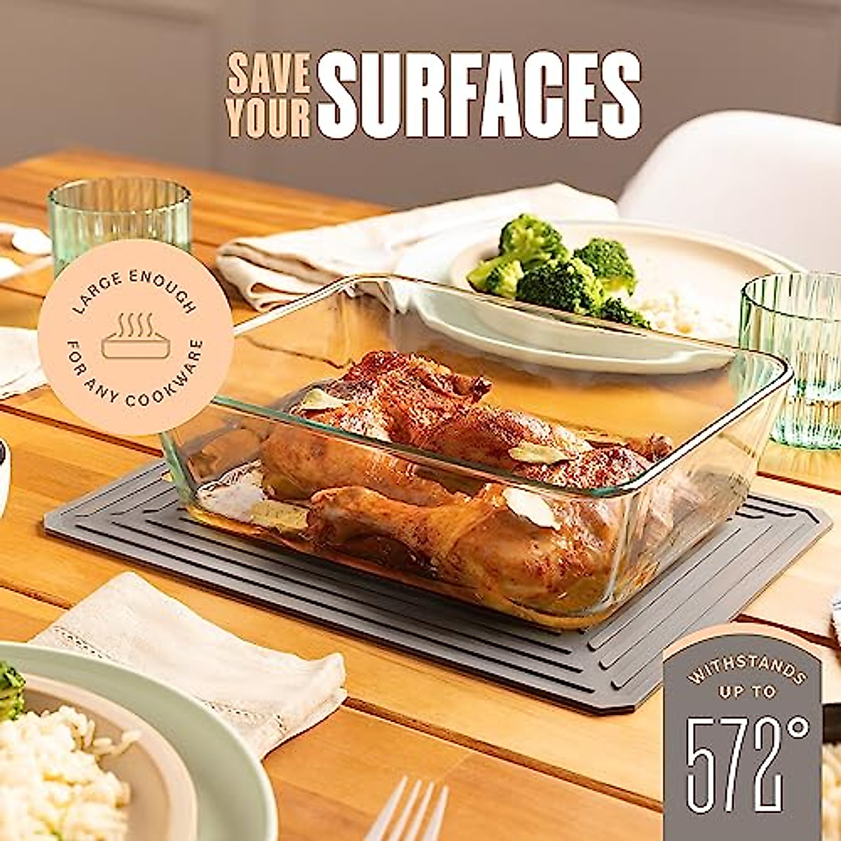 4 Large Silicone Trivet Mats – 9x12 in. Silicone Mats for The Kitchen Counter – Heat Resistant to 572° – Your Large Hot Pads are Placemats, Dish Drying Mats, Pot Holders, More by Practic Plus (Gray)