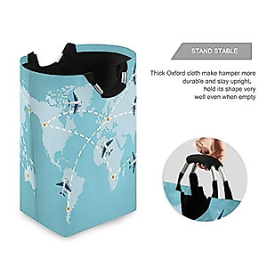 CiCily Laundry Hamper Bucket Foldable Storage Bin World Map Airplanes for Home Organizer Nursery Storage Baby Hamper Kids Room