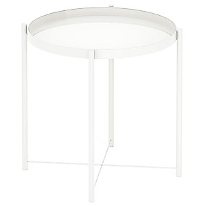 Fixwal End Table, Folding Metal Side Table White Small Coffee Table Sofa Side Table with Removable Tray for Living Room Bedroom Balcony and Office