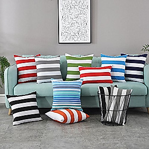 TAOSON Black and White Stripe Pattern Home Decorative Cotton Canvas Square Toss Pillowcase Cushion Cover Sofa Throw Pillow Case with Hidden Zipper Closure Only Cover No Insert 16 x 16 Inch 40x40cm
