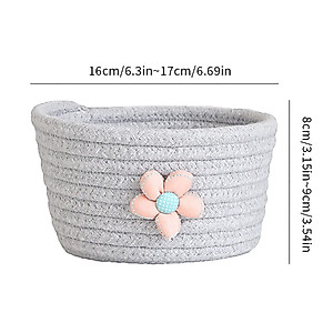 Ochine Cotton Rope Basket Woven Basket Flower Small Rope Basket Decorative Mini Storage Bins Round Little Organizer Nursery Hamper for Desk Dog Cat Toy Kids Baby Girls Gifts