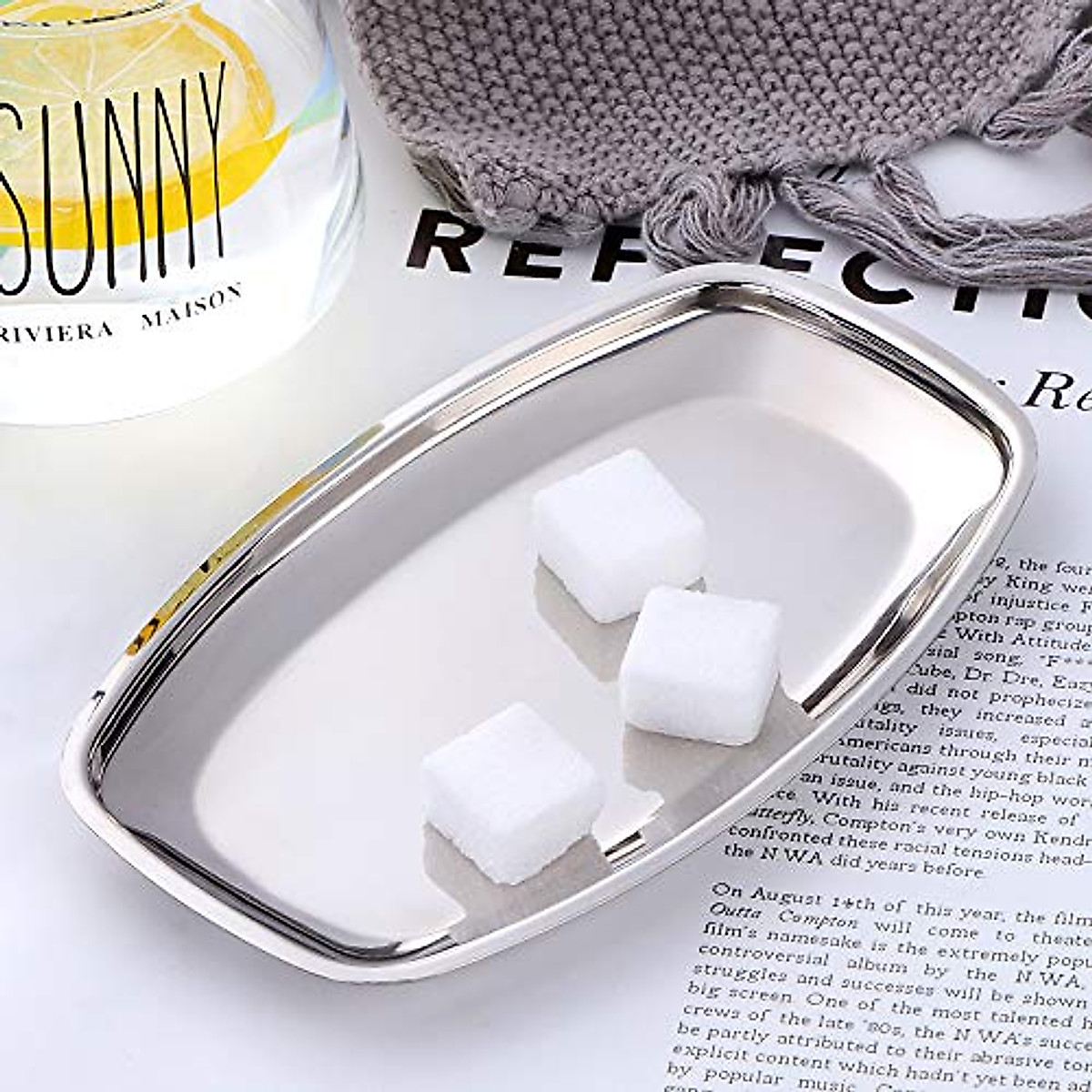 Buyer star Silver 2PCS 6.14inch Stainless Steel Square Tray Fruit Trays Storage Tray Dish Plate Cosmetics Jewelry Decorative Organizer