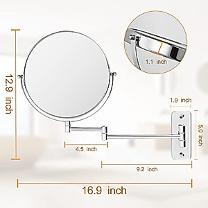 FFowcye 9" Magnifying Wall Mount Makeup Vanity Mirror,1x/7x Double-Side Makeup Mirror with Magnification,Swivel Extendable Shaving Face Mirror for Bathroom, Wall Mirror for Chrome…