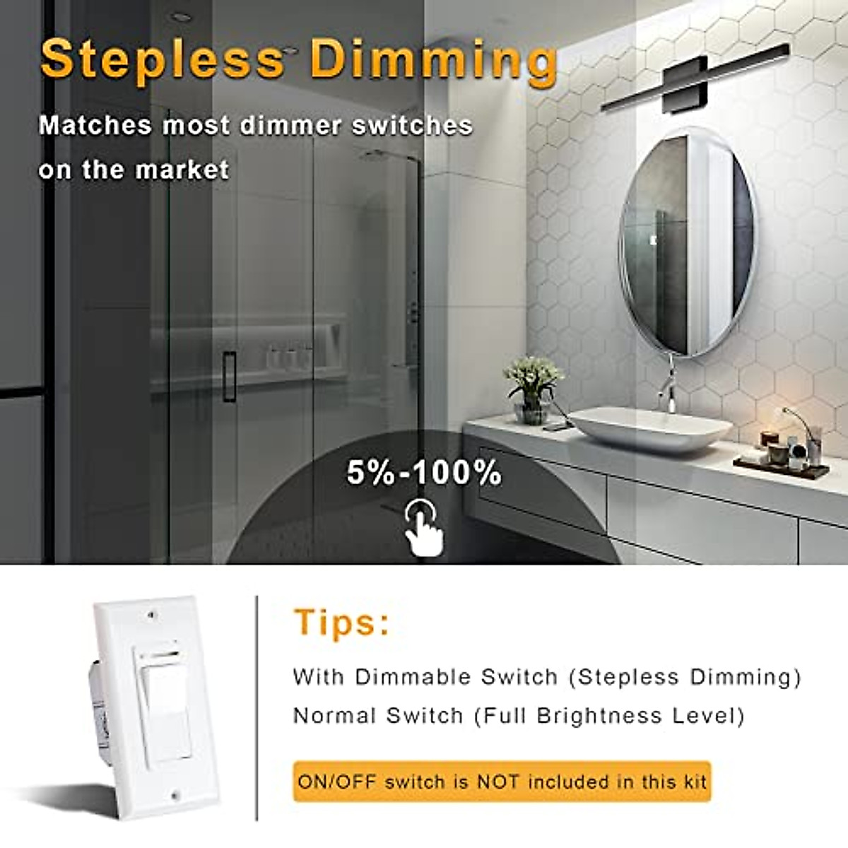 NIORSUN 23.62 inch Modern Bathroom Vanity Light Dimmable 5CCT 980LM 14W LED Bathroom Lights Over Mirror Black Wall Lighting Fixtures for Bathroom Bedroom Living Room Cabinet- ETL Certified