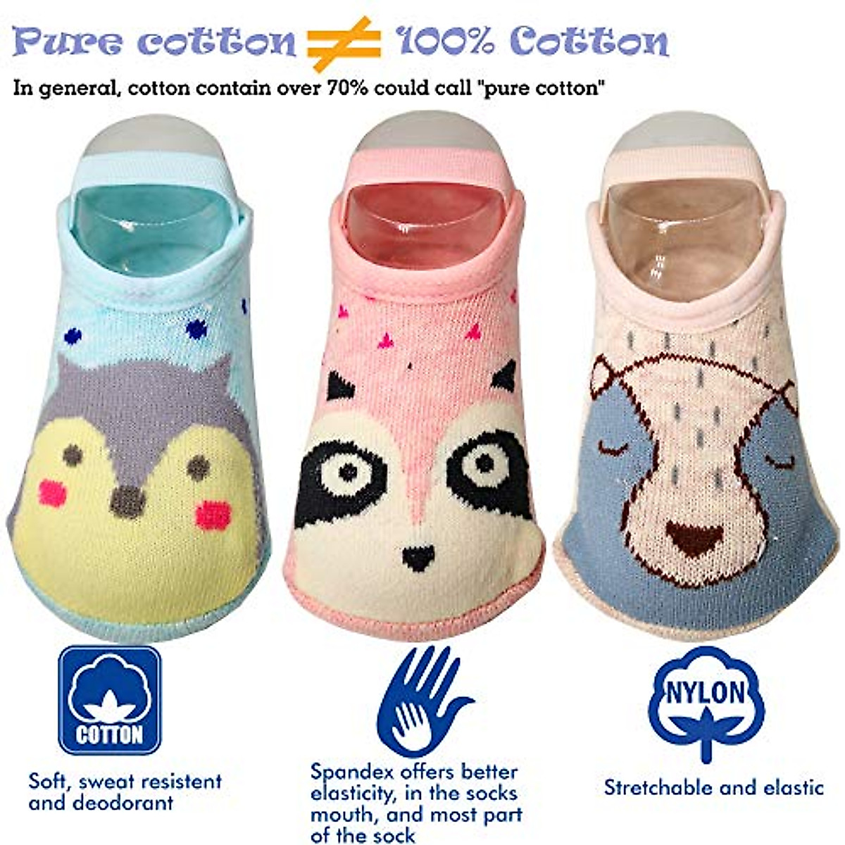 MOLUMIX Baby Anti Slip Grips Animal Socks 8-36 Months, Toddler Non Slip Floor Socks for Girls and Boys 6 Pairs