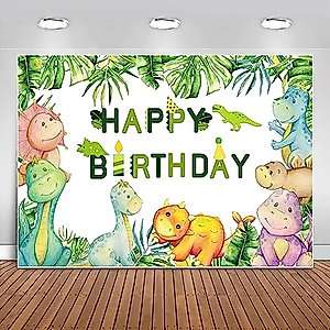 Sensfun Watercolor Dinosaur Party Backdrop Jungle Safari Dinosaurs World Theme Happy Birthday Banner Photography Background for Boys Girls Kids Dino Birthday Decorations Photo Booth Supplies 7x5ft