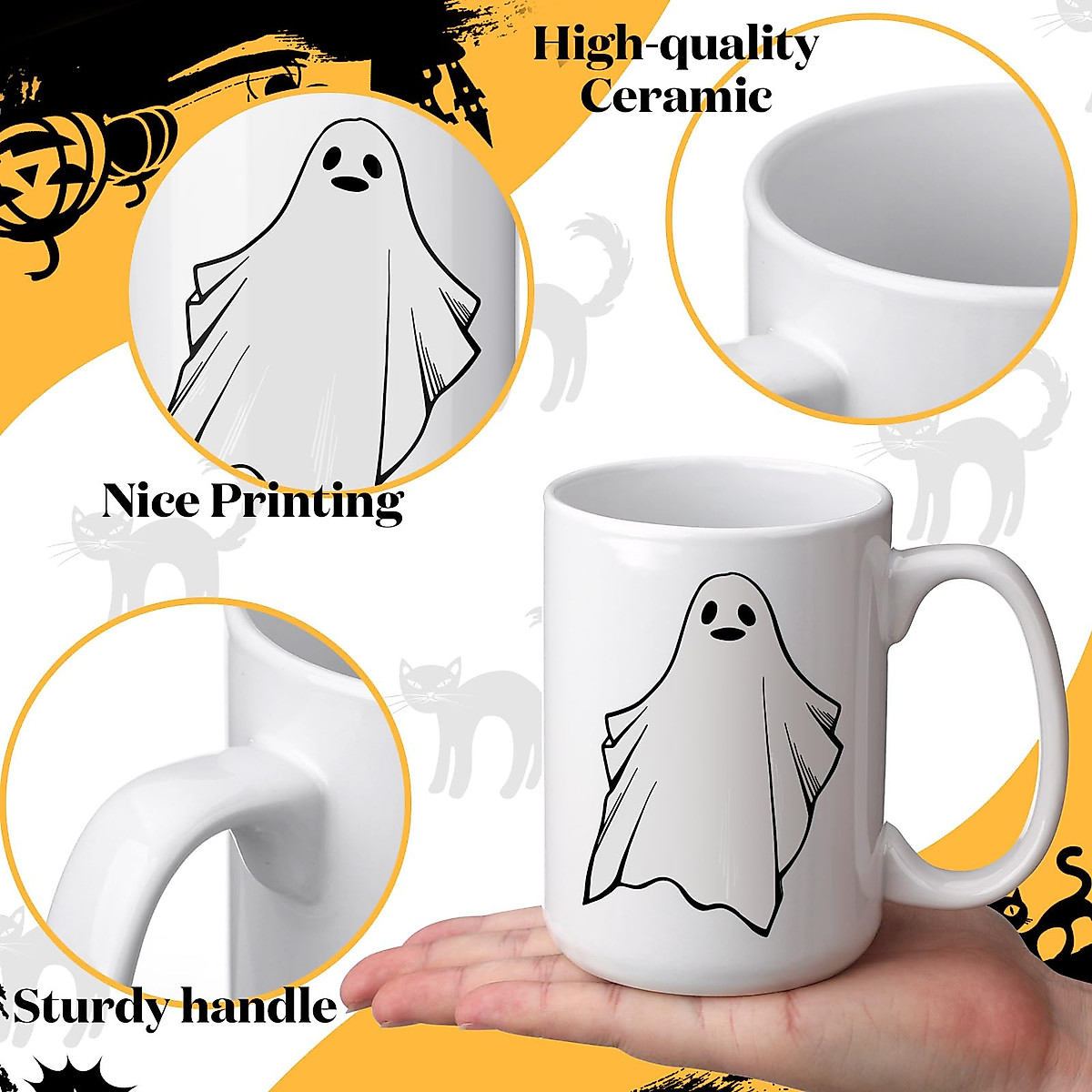 Lallisa 4 Pieces Halloween Mug Set Halloween Coffee Mug 15oz Halloween Mugs Pumpkin Mug Ghost Mug Fall Coffee Mugs Gift for Kids Women Men Thank You Gifts Fall Decoration for Kitchen Office Home