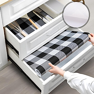 Shelf Liner for Kitchen Cabinets Non-Adhesive Drawer Liner Non-Slip Cabinet Liners Washable Thickened Mats for Cupboard, Tool Box, Shelves, Dorm Drawers, Pantry, 11.8In x 10FT, Black