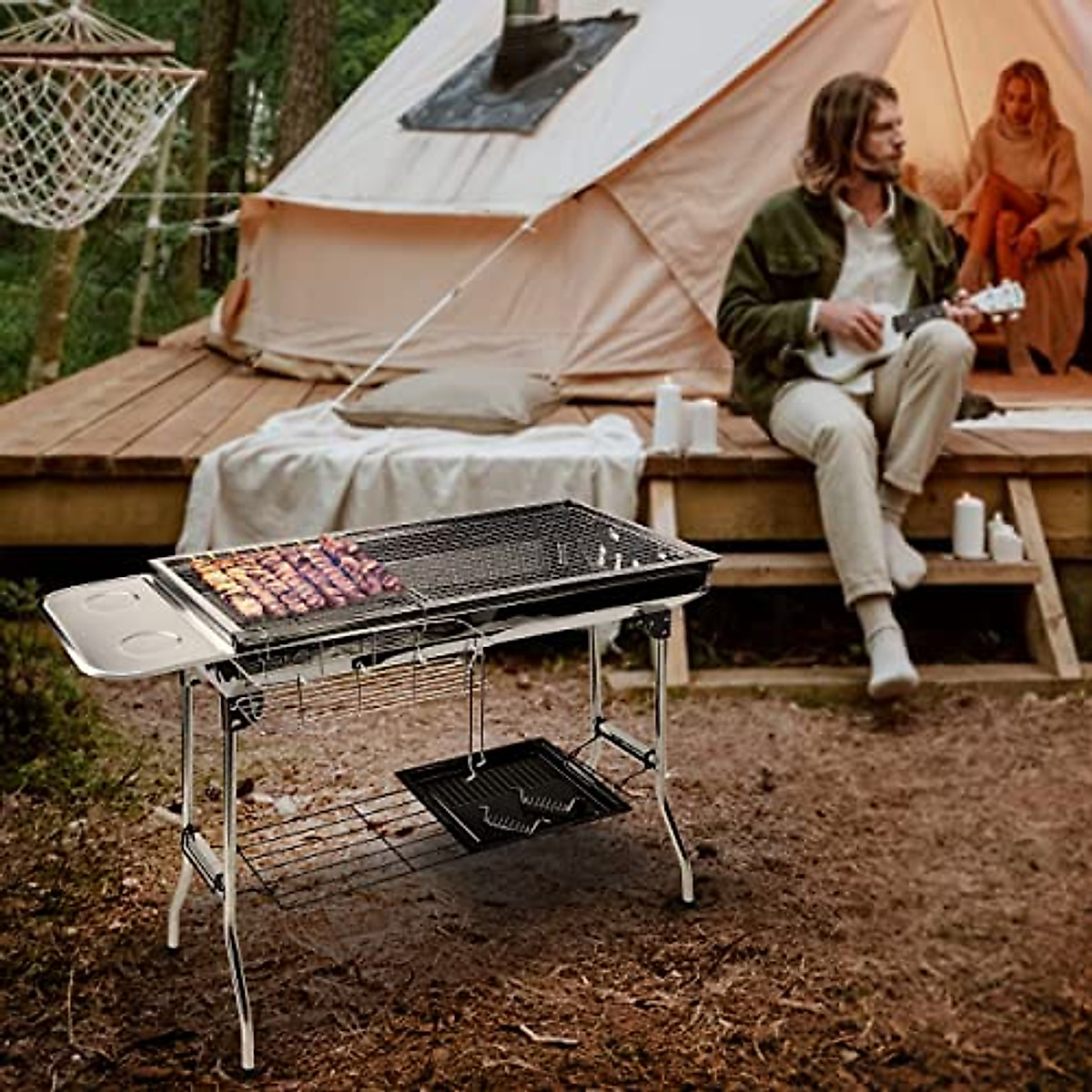 Neature Portable Charcoal Grill for Camping - 26.8in Tall Foldable BBQ Grill with Charcoal Fuel for Travel and Home
