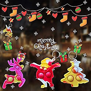 (School Students Gift and Party Favors) 15 Packs Bulk Mini Pop Keychain Backpack Fidget, Santa Claus Christmas Tree Decoration,Window and Wall Stickers