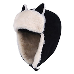 Womens Winter Hats with Lovely Cat Ear Fashion Trooper Aviator Earflap Cap Outdoor Ski Hat Ushanka Buckle Closure Black