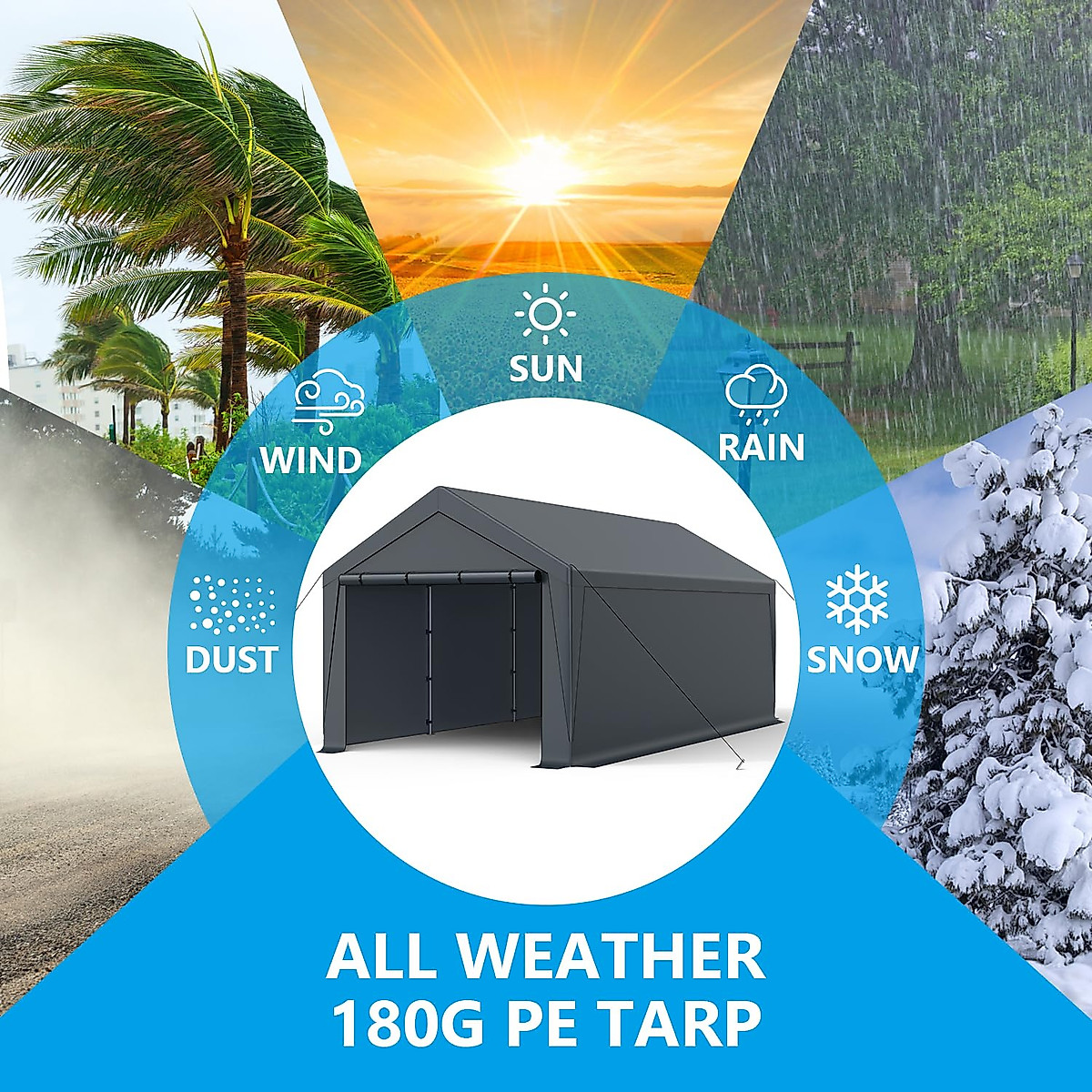 Raxmolo 10x20FT Heavy Duty Carport, Portable Garage with Removable Sidewalls and Doors for Car, Truck, SUV, UV Resistant Waterproof Carport Canopy for Outdoor, All-Season Tarp for Car (Gray)