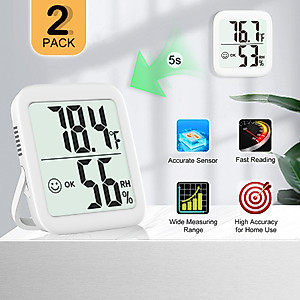 Antonki Room Thermometer Indoor Hygrometer, Humidity Gauge, Humidity Meter, Digital Temperature and Humidity Monitors for Home, Baby Room, Terrarium, Incubator, Greenhouse - 2 Pack