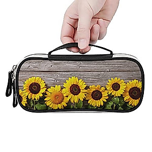 Autumn Sunflower Planks Printed Pencil Case Bag Stationery Pouch with Handle Portable Makeup Bag Desk Organizer