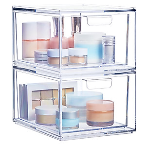 STORi 2-Pack Audrey Stackable Clear Plastic Organizer Drawers | 4.5-Inches Tall | Organize Cosmetics and Beauty Supplies on a Vanity | Made in USA
