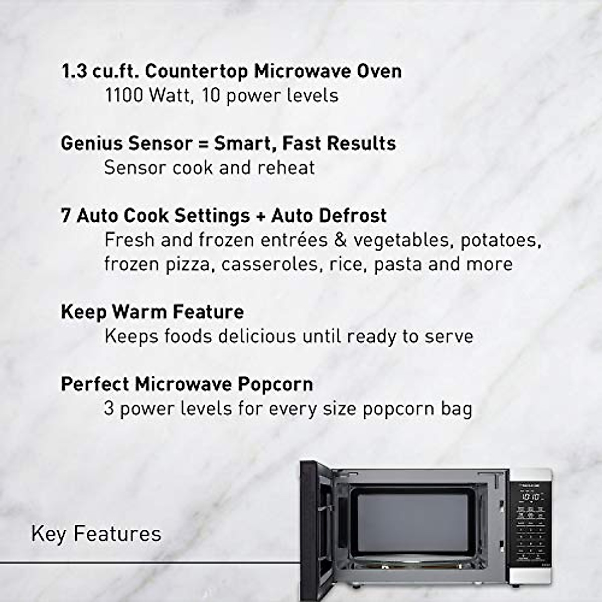 Panasonic NN-SU66LS 1100W with Genius Sensor Cook and Auto Defrost Countertop Microwave Oven, 1.3 cu ft, Stainless Steel