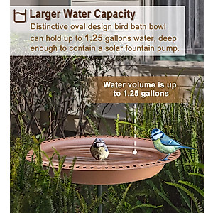 Garbuildman Upgraded 5-Prong Base Bird Bath with Metal Stake, Detachable Decoration Bowl Spa & Freestanding Birdfeeder for Outdoor Garden, Oval Style, Brown