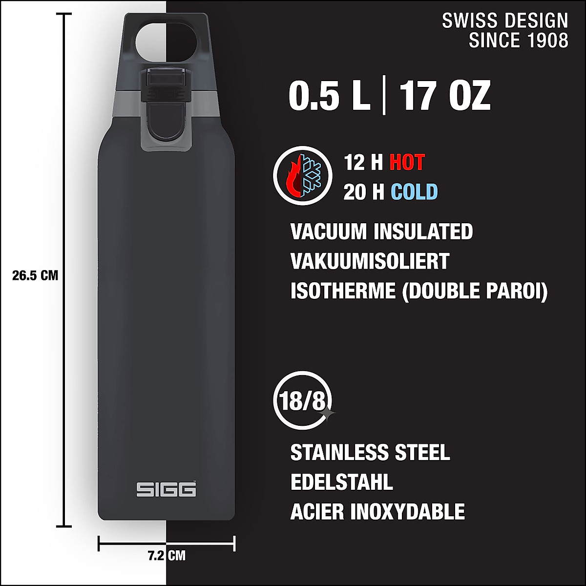 SIGG - Thermo Flask Hot & Cold ONE - Insulated Water Bottle - Tea Filter - Leakproof - BPA-Free - Stainless Steel - 17Oz