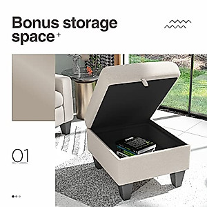 Sunrise Coast Sectional L-Shaped Sofa Modern Linen Fabric 3-Seat Couch with Convertible Storage Ottoman Beige Living Room Furniture Set for Apartment Loft Small Spaces