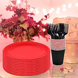 WANGDEFA 120 pcs red and black plates and napkins party supplies set black and red tableware for party red party supplies set black and red party for red birthday plates table decors