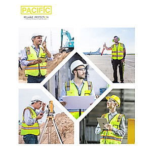 PACIFIC 10 Pockets Safety Vest for Men, 3M High Visibility Reflective Strips with Pockets and Zipper, ANSI Class 2, Yellow, X-Large