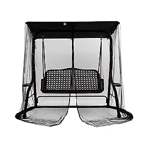JOJOCY Patio Mosquito Netting, 3 Seater Swing Mosquito Mesh Screen w/Zipper Sunshade Waterproof Roof Porch Swing Net Outdoor Patio Netting Screen