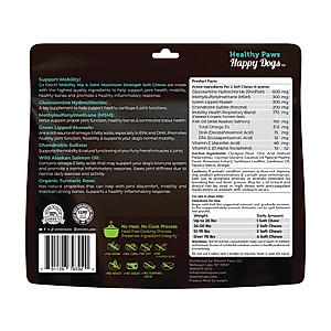 Vitamin Paws Mobility Hip and Joint Chews for Dogs Maximum Strength | Joints Health Supplement with Glucosamine, Chondroitin, MSM, Turmeric, Green Lipped Mussels, Wild Alaskan Salmon Oil, Omega 3