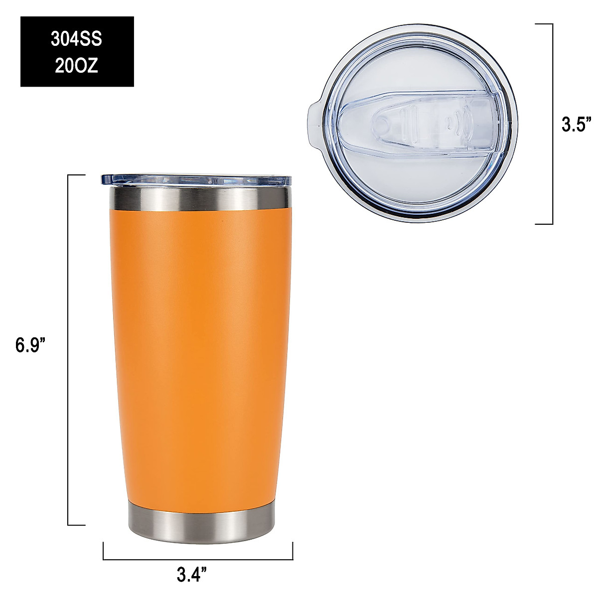 Kmass kmax 4pack 20oz Stainless Steel Vacuum Insulated Travel Cup with Lids and Straws and Cleaning Brush Double Wall Travel mug Coffee Cup Stainless Steel Tumblers for Home, Office (Orange)